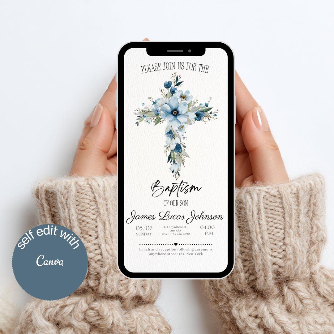 Digital Baptism Invitation Template Boy | Editable Christian Invite ...