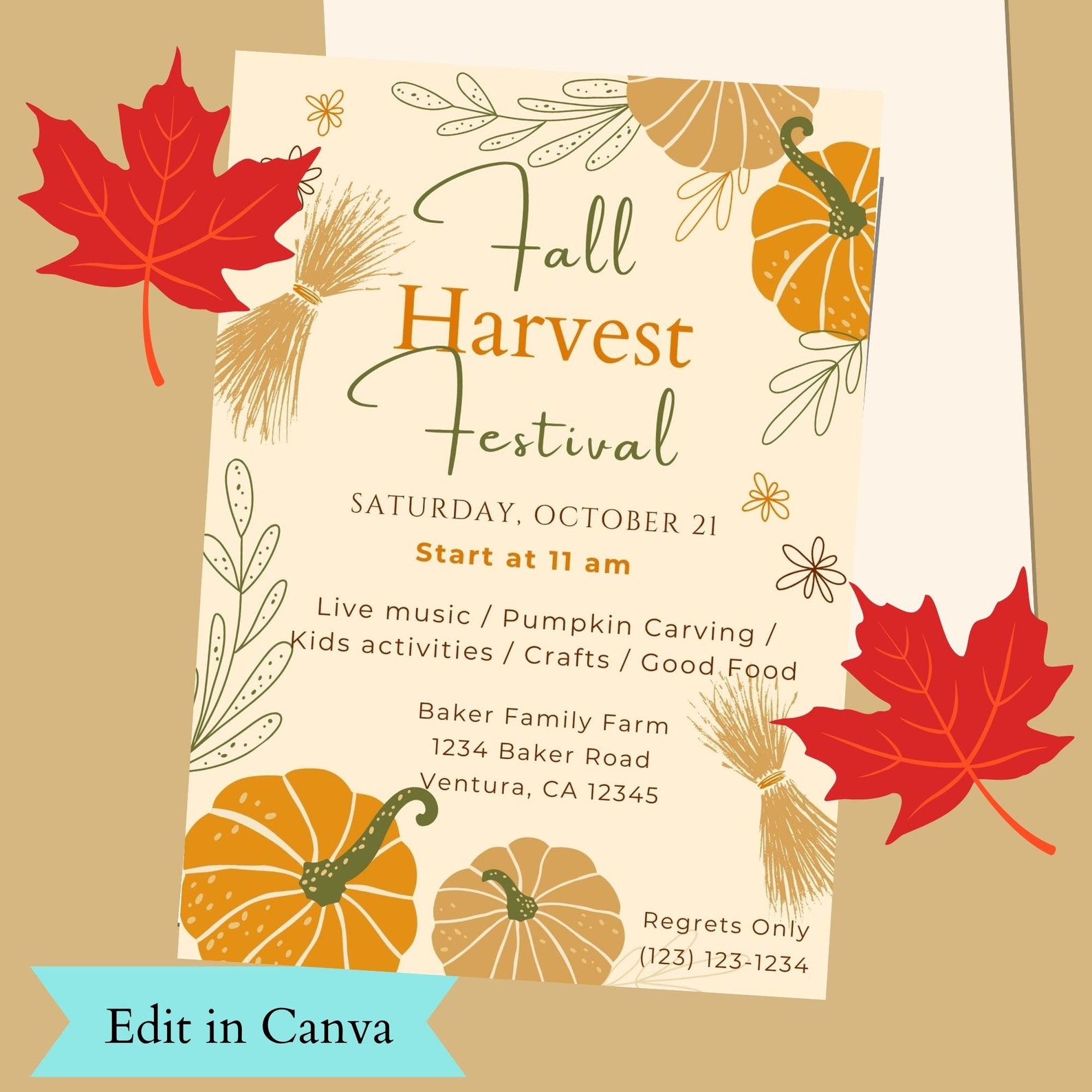 Fall Harvest Festival Invitation Editable Template, Festive Fall ...