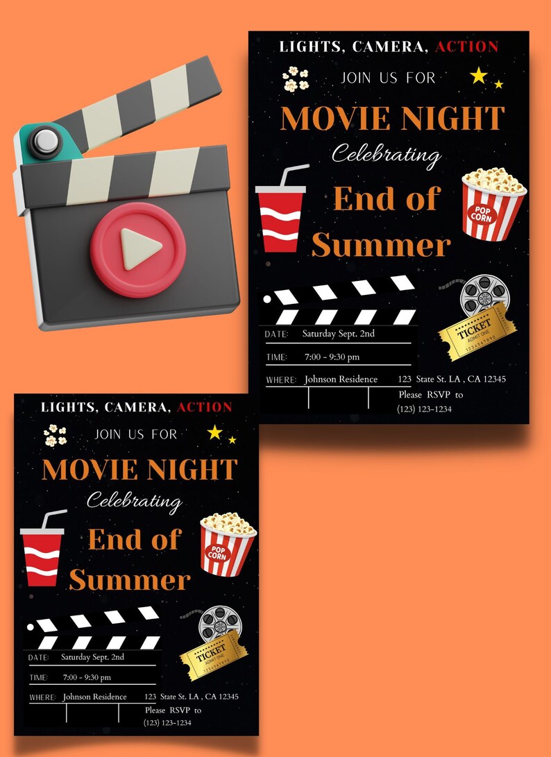 Movie Night Invitation Template, Outdoor Movie Editable Invitation ...