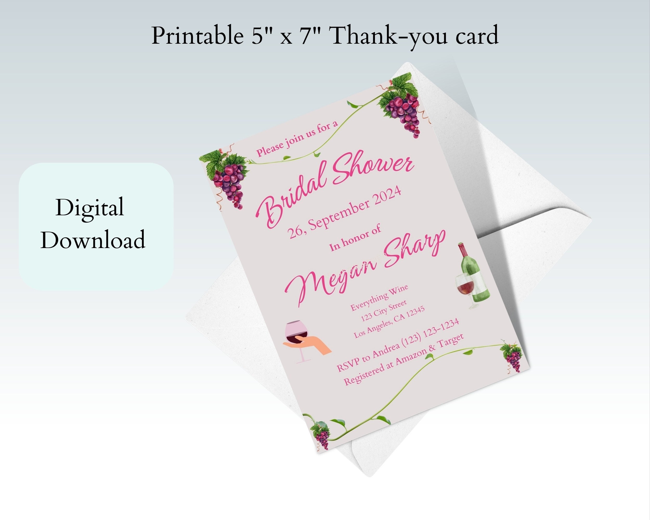 Bridal Shower Modern Grape Vine Invitation Template, Modern Grape Vine Invitation Template ...