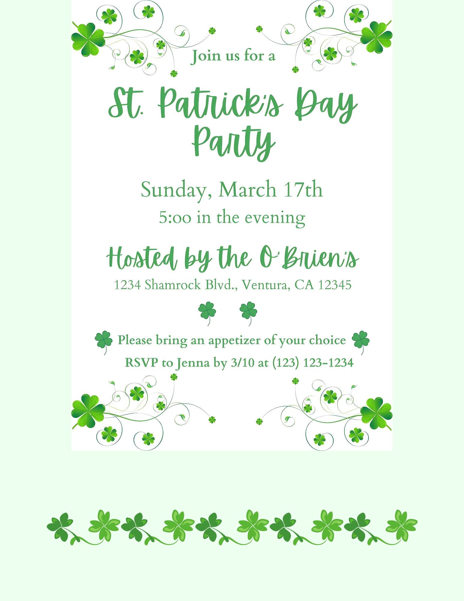 St. Patrick's Day Party Invitation Template, Editable St. Patrick's Day ...