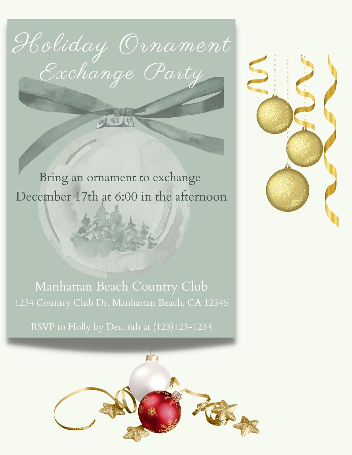 Christmas Ornament Exchange Party Invitation Editable Template, Holiday ...
