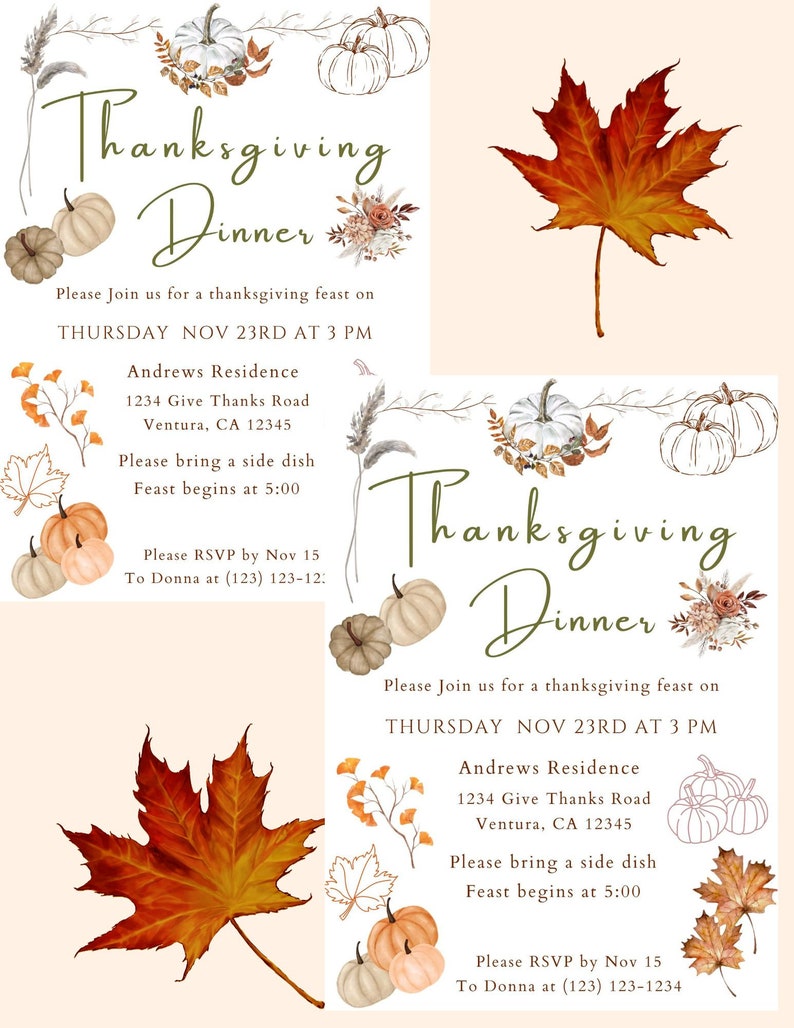 Thanksgiving Dinner Feast Editable Invitation, Thanksgiving Feast ...