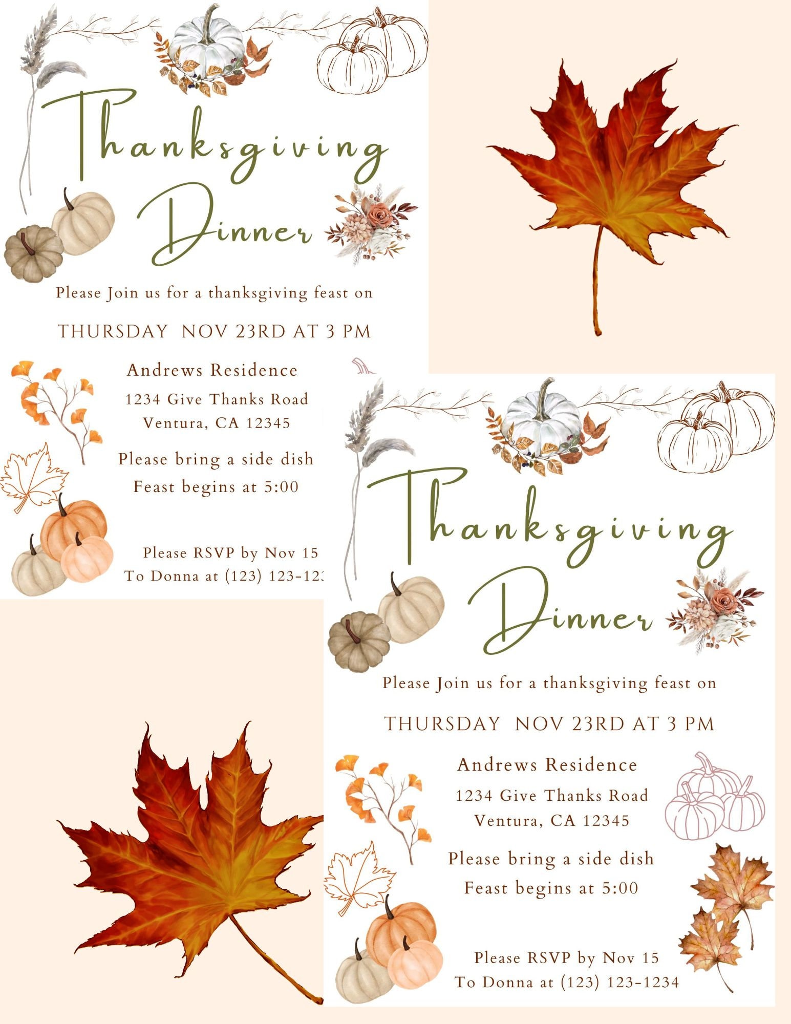 Thanksgiving Dinner Feast Editable Invitation, Thanksgiving Feast ...