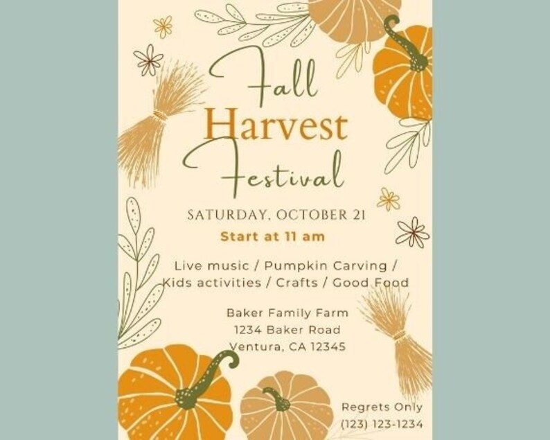 Fall Harvest Festival Invitation Editable Template, Festive Fall ...