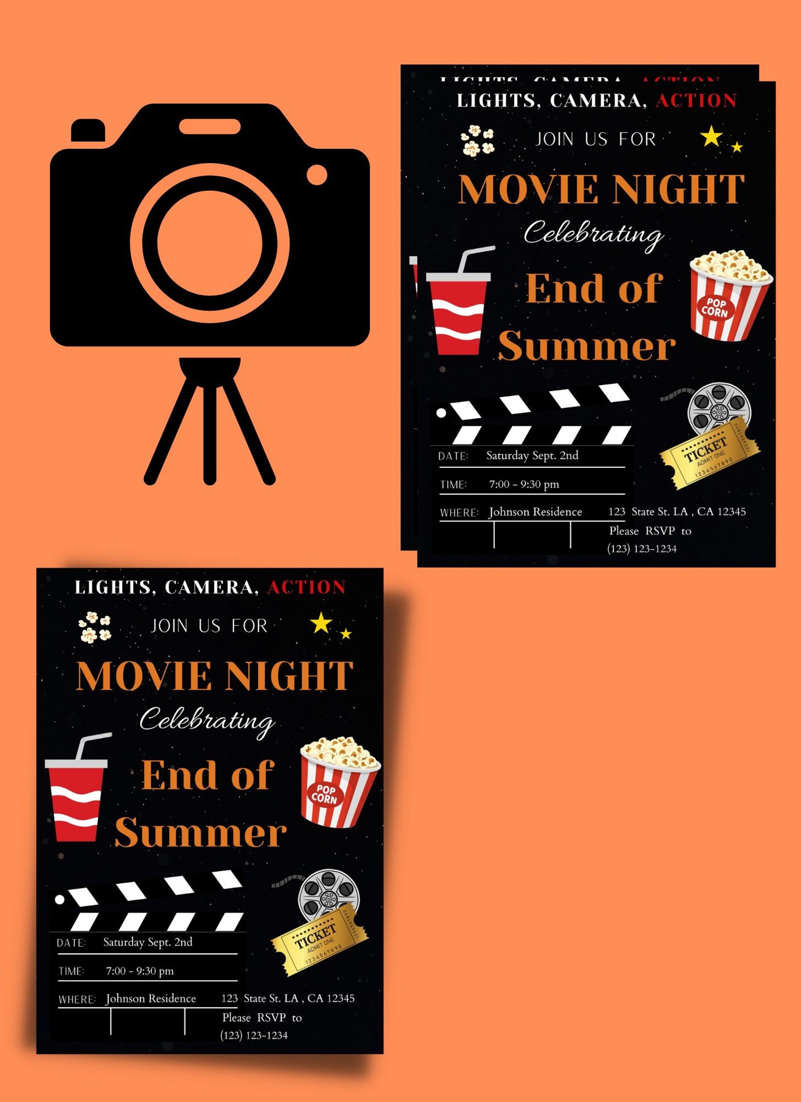 Movie Night Invitation Template, Outdoor Movie Editable Invitation ...