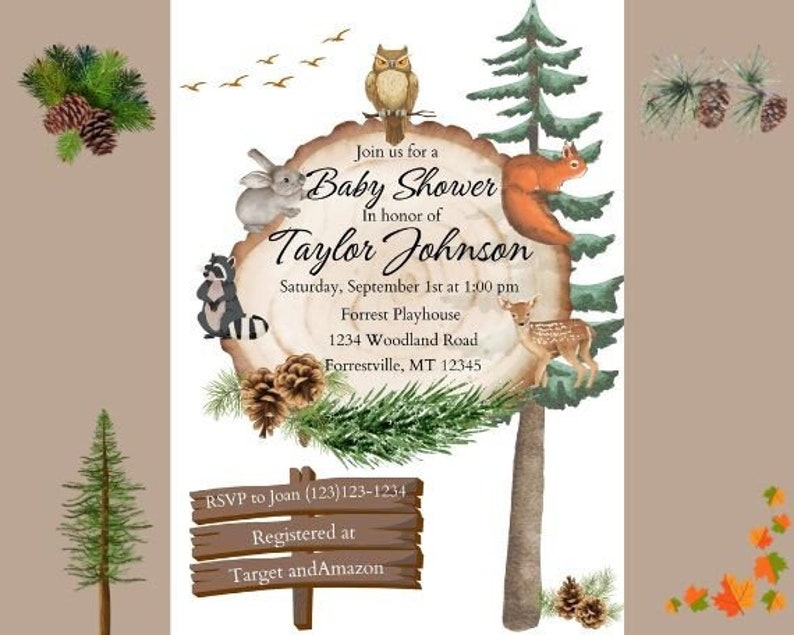 Baby Shower Woodland Forest Animals Invitation Template, Woodland ...