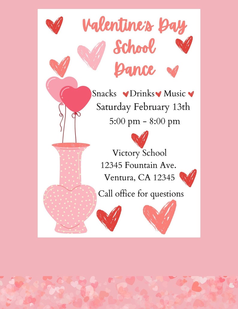 Valentine's Day School Dance Template, Valentine's Day Editable ...