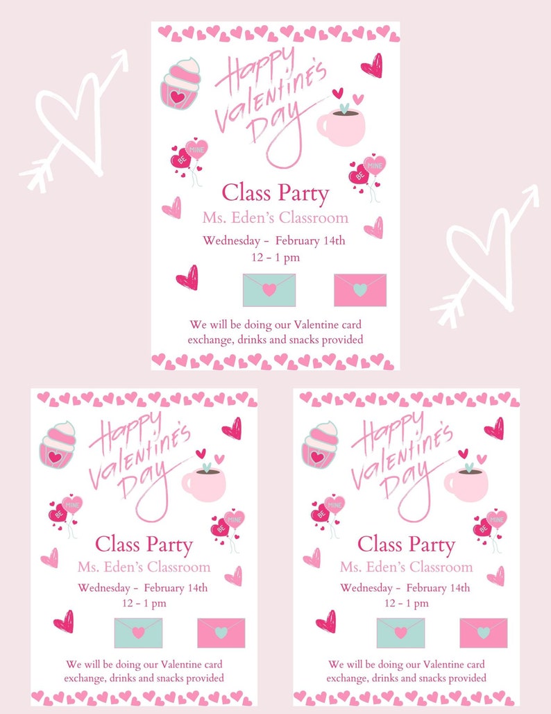 Valentine's Day Class Party Template, Valentine's Class Party Editable ...