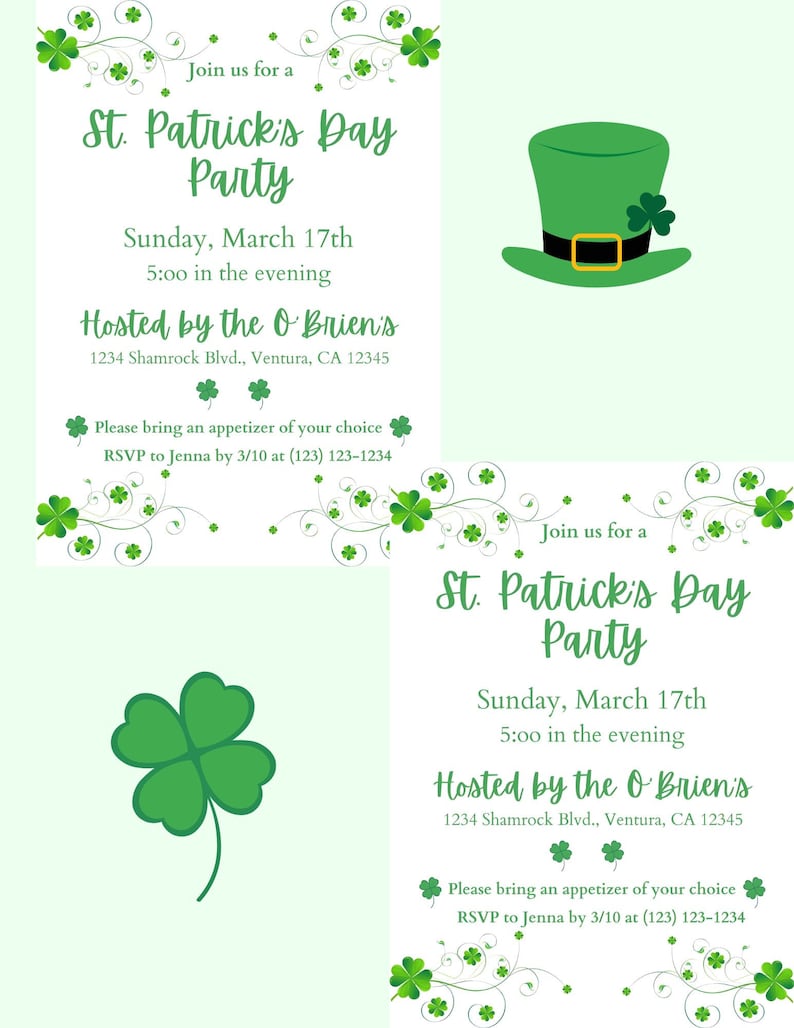 St. Patrick's Day Party Invitation Template, Editable St. Patrick's Day ...