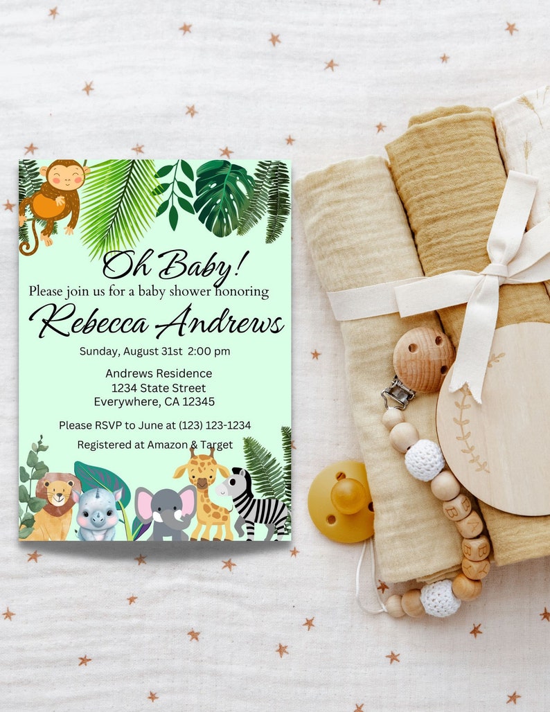 Baby Shower Jungle Theme Invitation Template, Jungle Baby Shower ...
