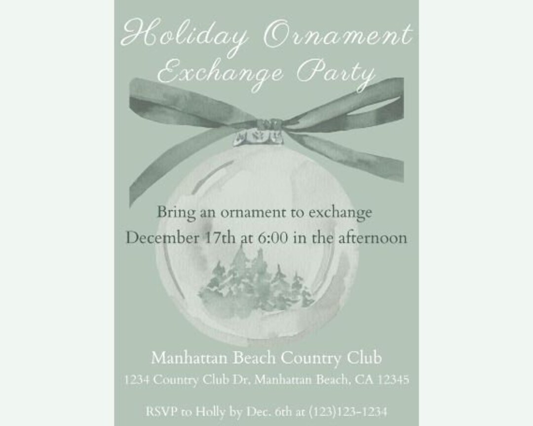 Christmas Ornament Exchange Invitation, Editable Holiday Party Template ...