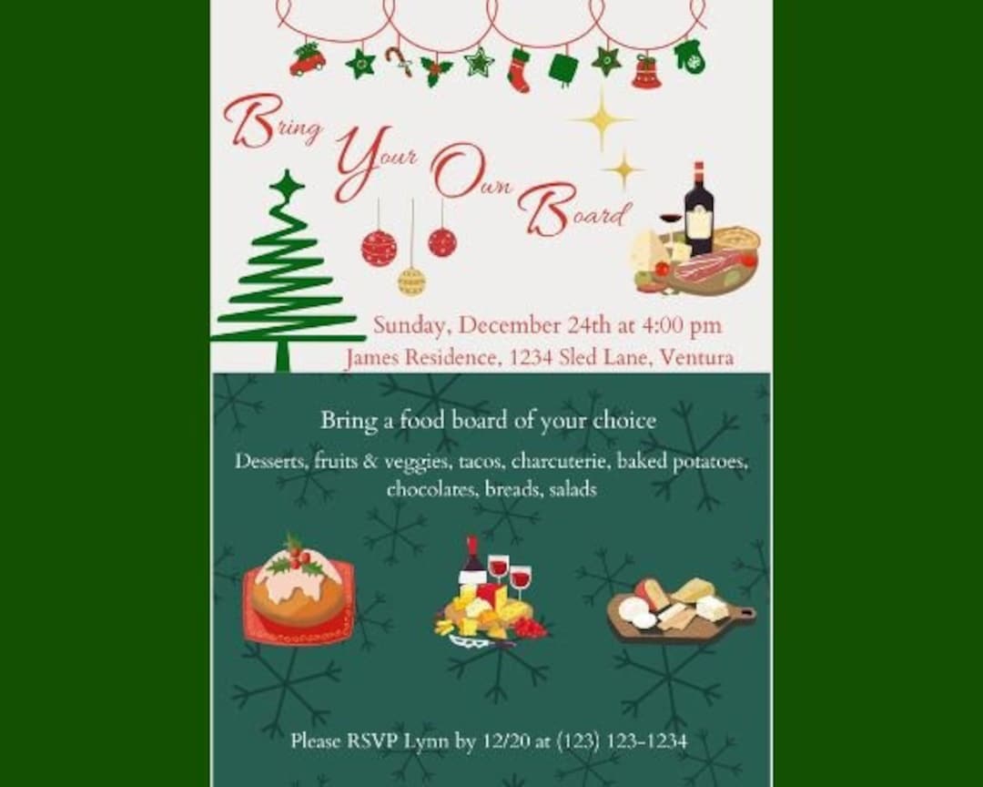 Holiday BYOB Bring Your Own Board Party Invitation Template, Holiday ...