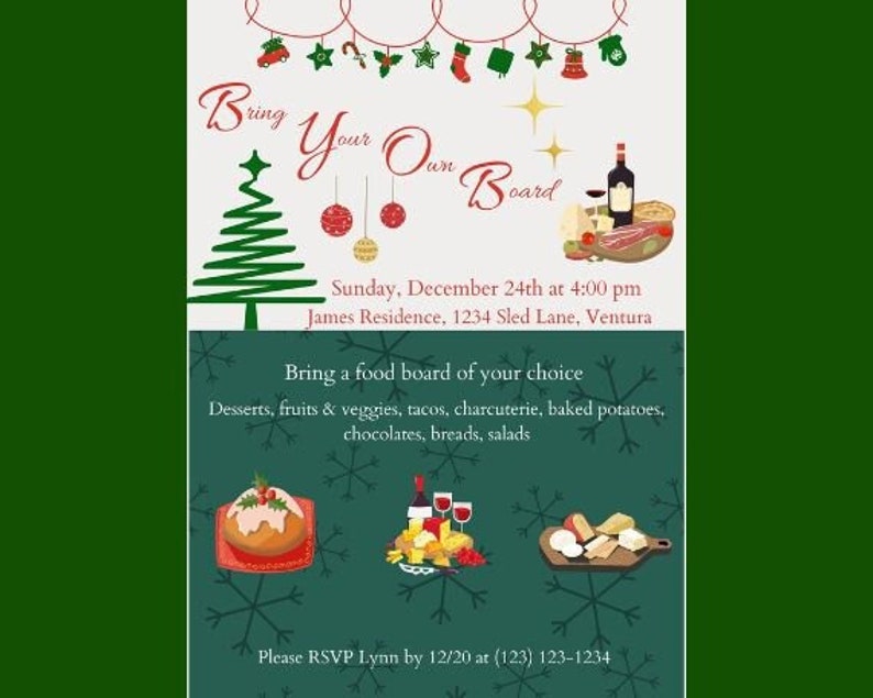 Holiday BYOB Bring Your Own Board Party Invitation Template, Holiday ...