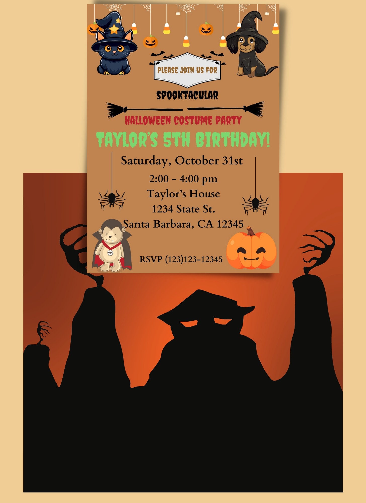 Halloween Kids Costume Birthday Party Invitation Template, Editable ...