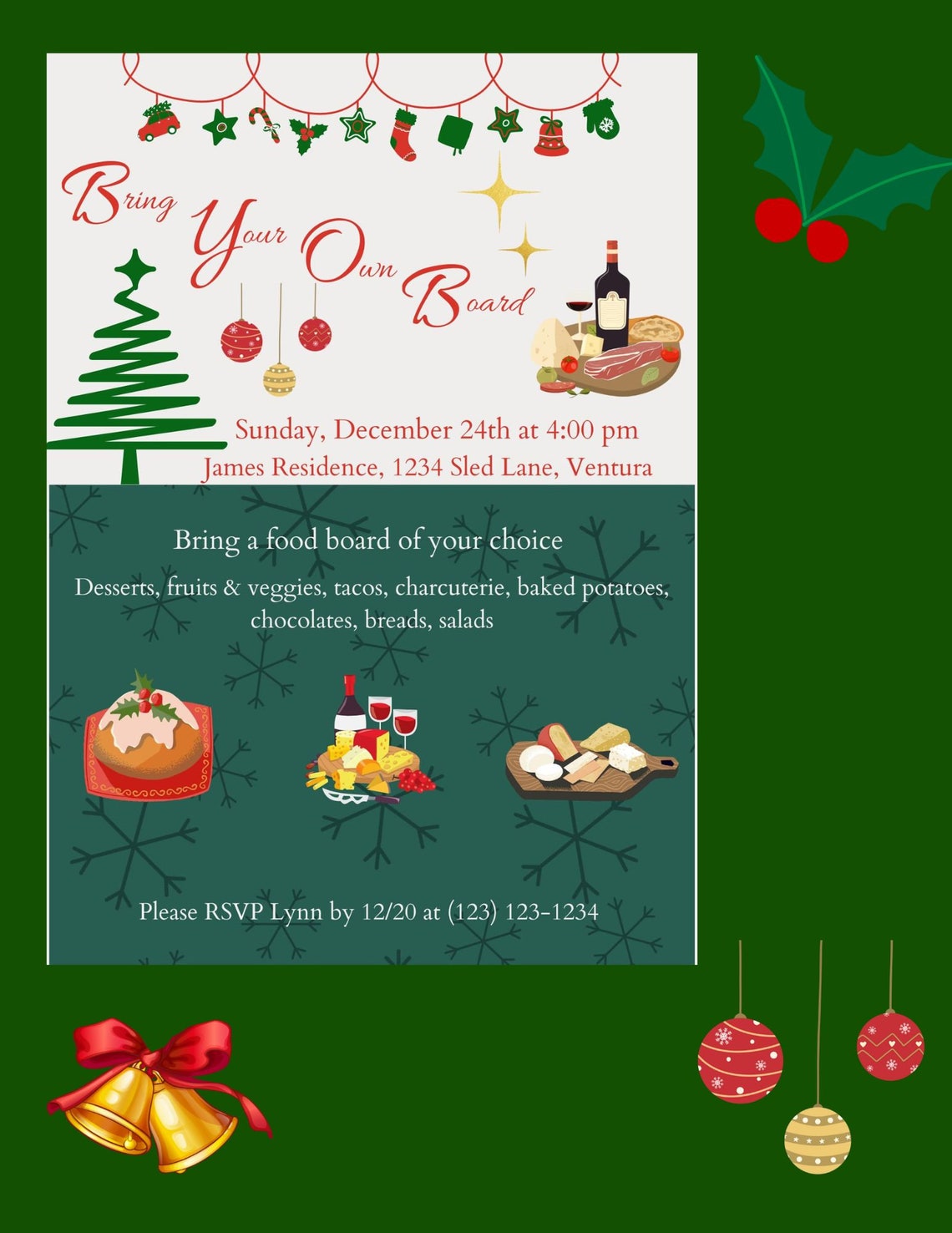 Holiday BYOB Bring Your Own Board Party Invitation Template, Holiday ...