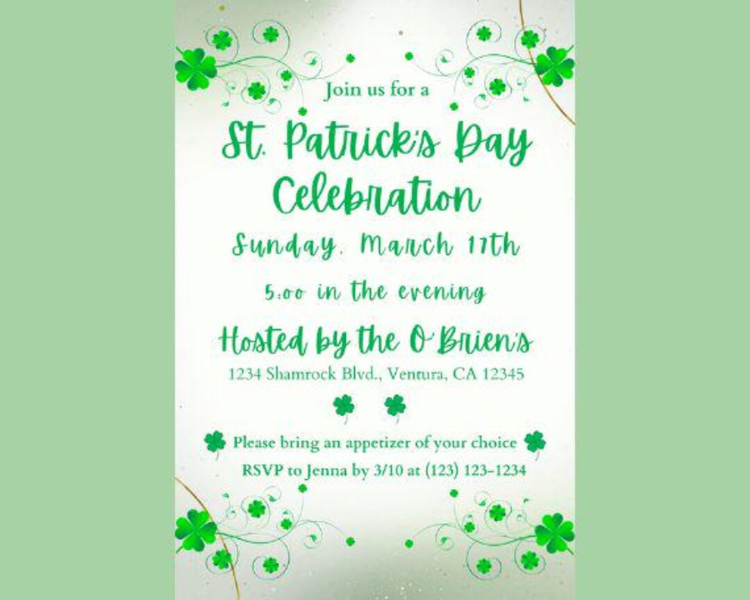 St. Patrick's Day Celebration Invitation Template | Easy Canva Editing ...