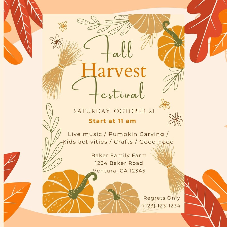 Fall Harvest Festival Invitation Editable Template, Festive Fall ...