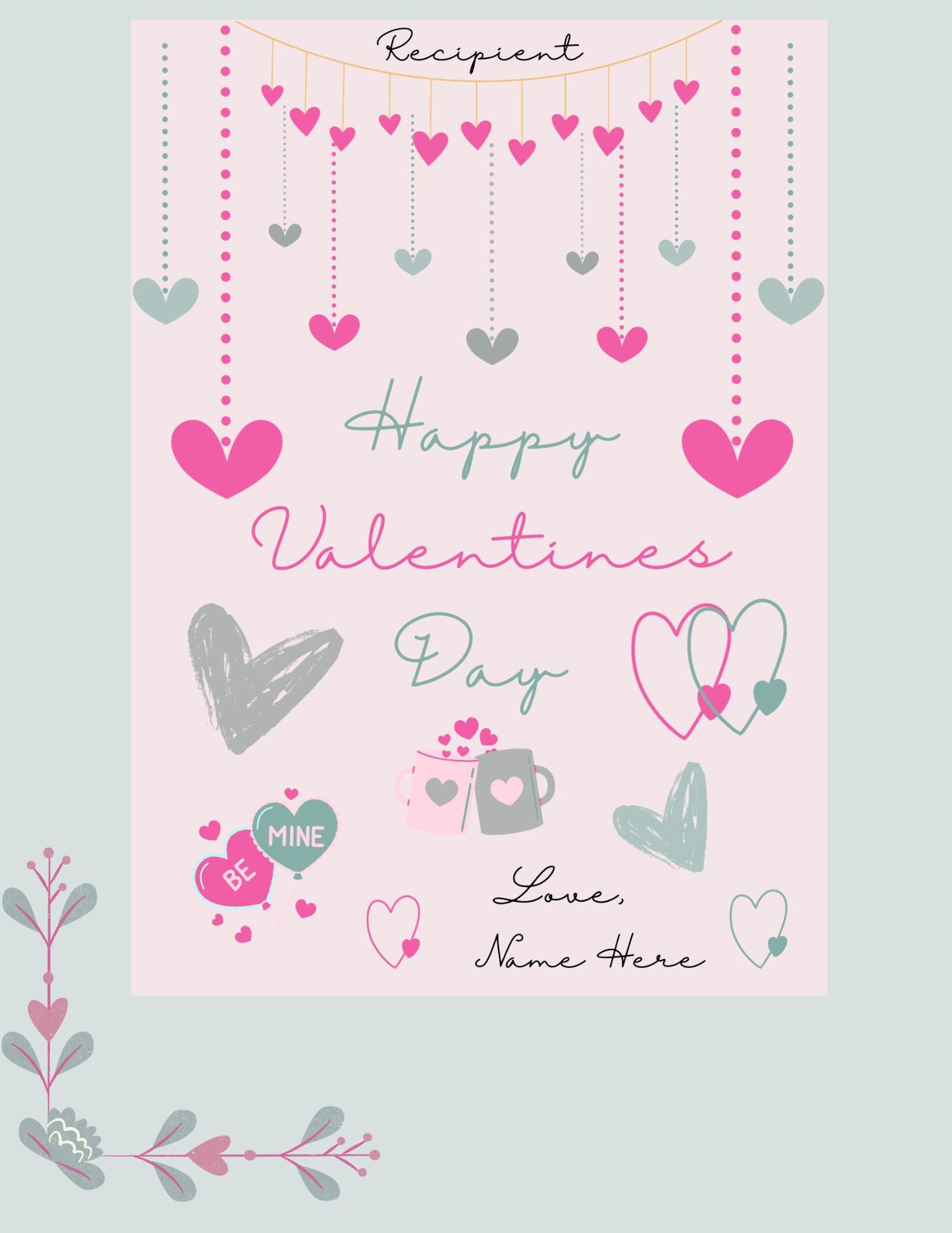 Valentine's Day Card Simple Template, Valentine's Day Simple Card ...