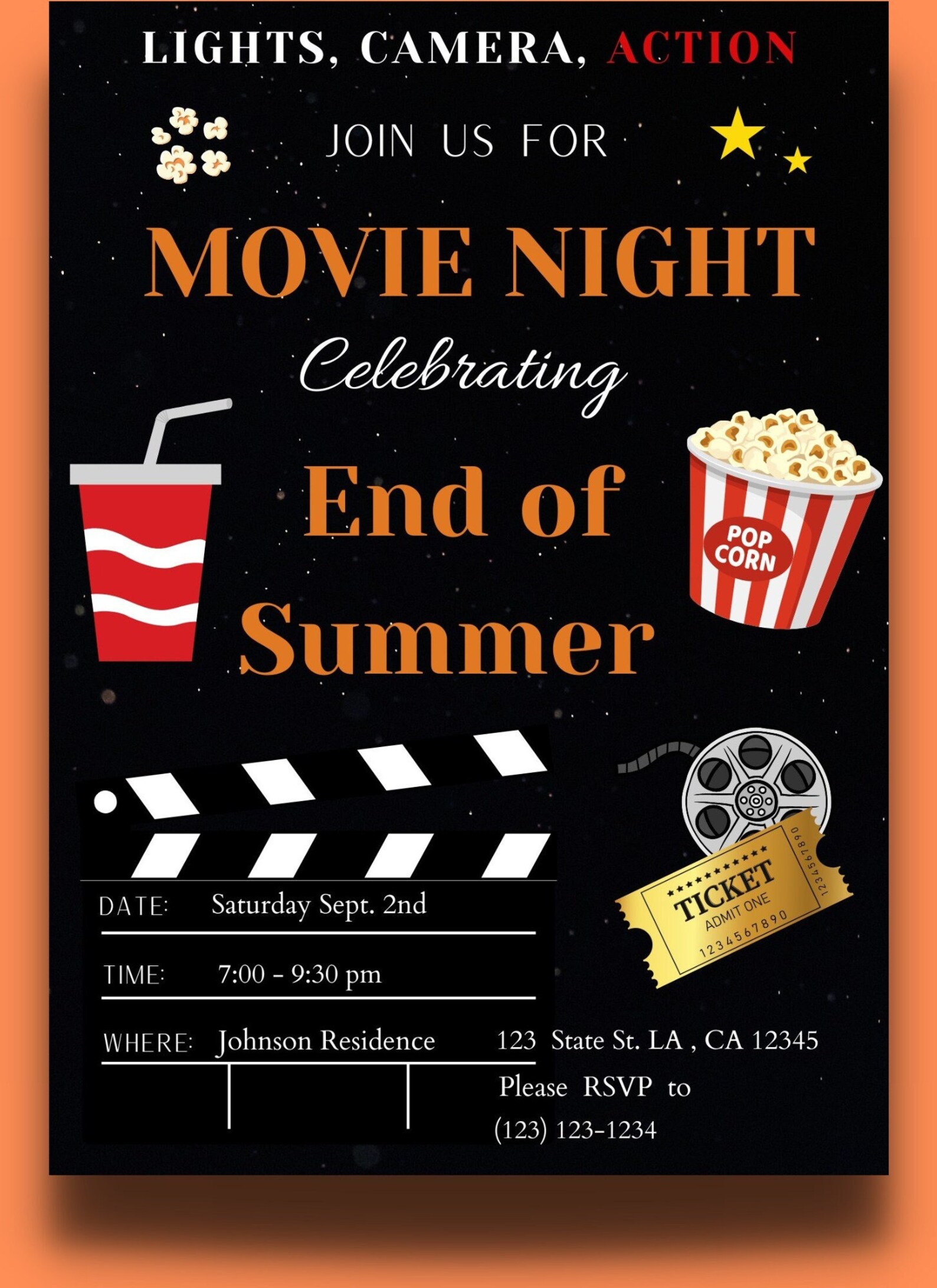 Movie Night Invitation Template, Outdoor Movie Editable Invitation ...