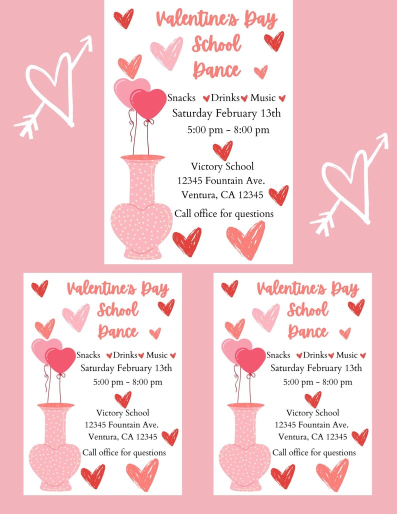 Valentine's Day School Dance Template, Valentine's Day Editable ...