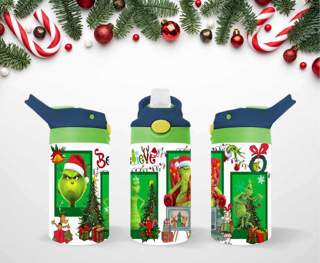 Personalized Christmas Grinch Inspired 12oz Kids Flip Top Water Bottle ...
