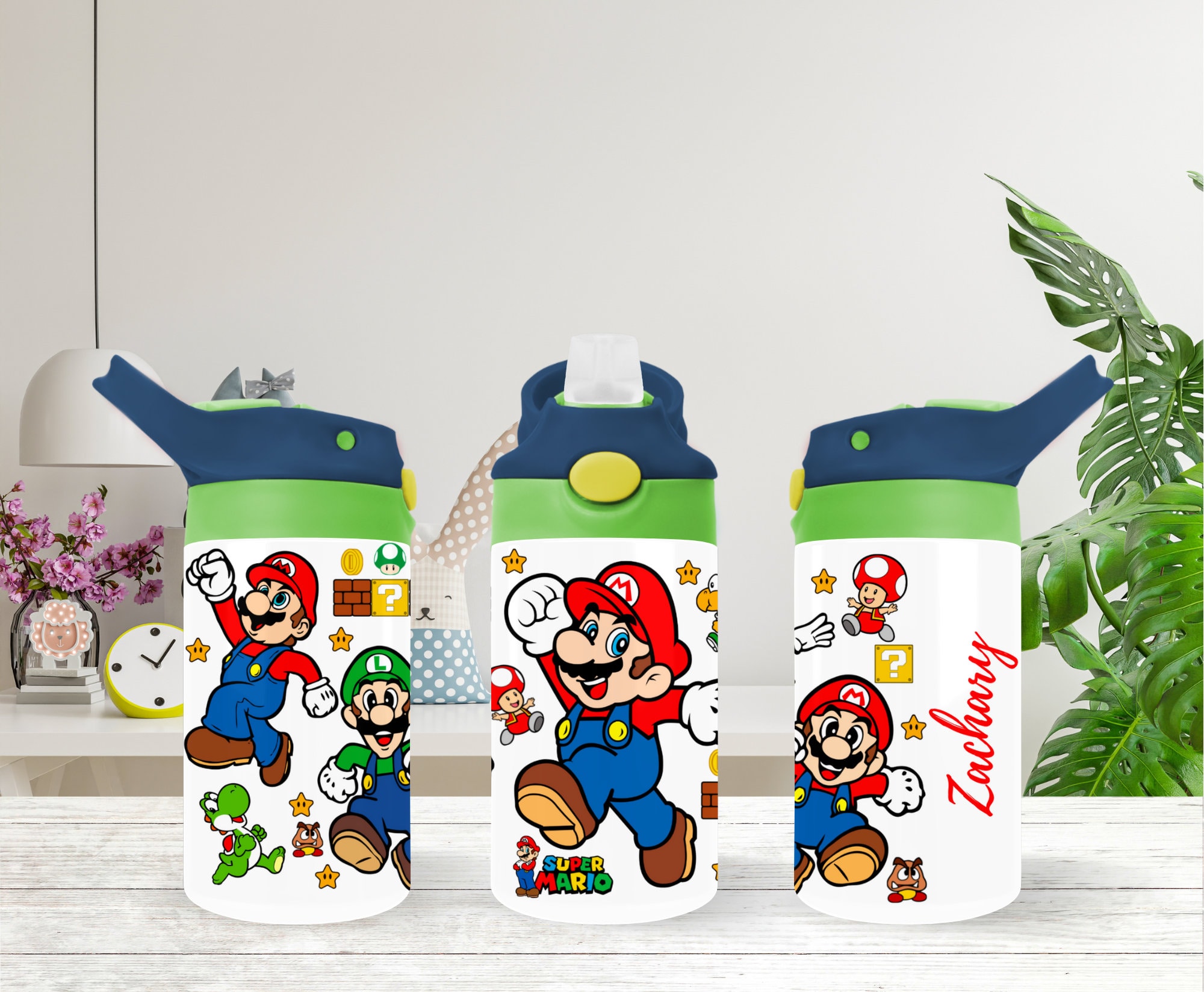 Personalized Mario Brothers Inspired 12oz Kids Flip Top Water Bottle - Etsy