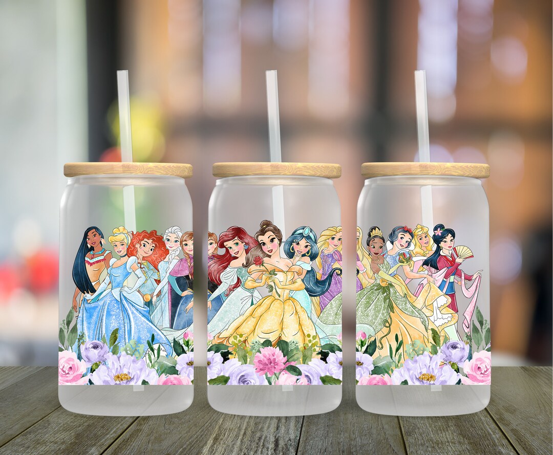 Disney Princesses Inspired 16oz Frosted Glass Tumbler With Straw - Etsy