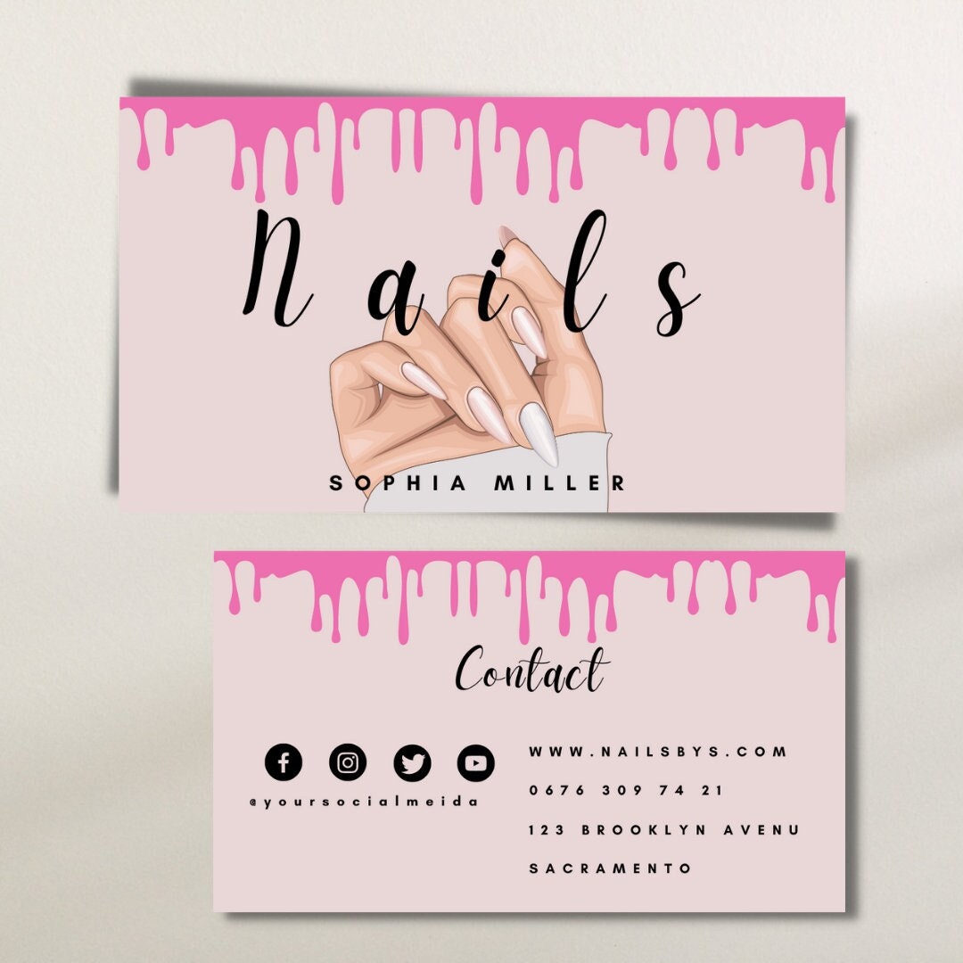 Nail Tech Business Card, Editable Nail Artist Business Card Template ...