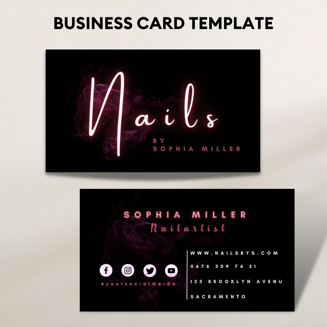 Nail Tech Business Card, Editable Nail Artist Business Card Template ...
