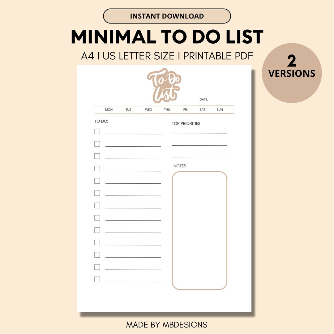 Minimalist to Do List, Printable to Do List, Simple, Productivity ...