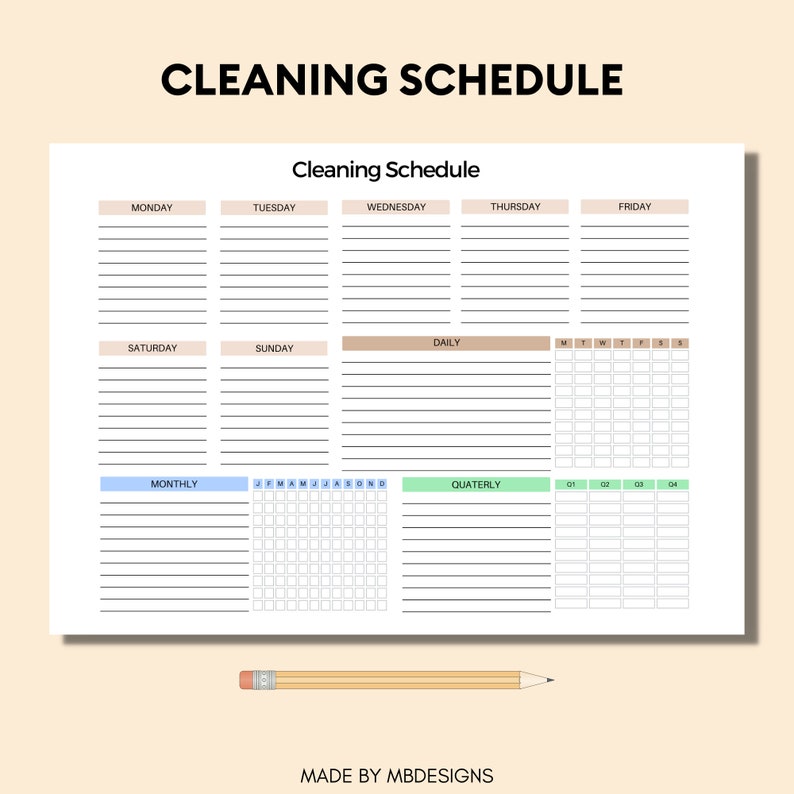 Editable Cleaning Schedule, Printable, Weekly, Monthly, Cleaning ...