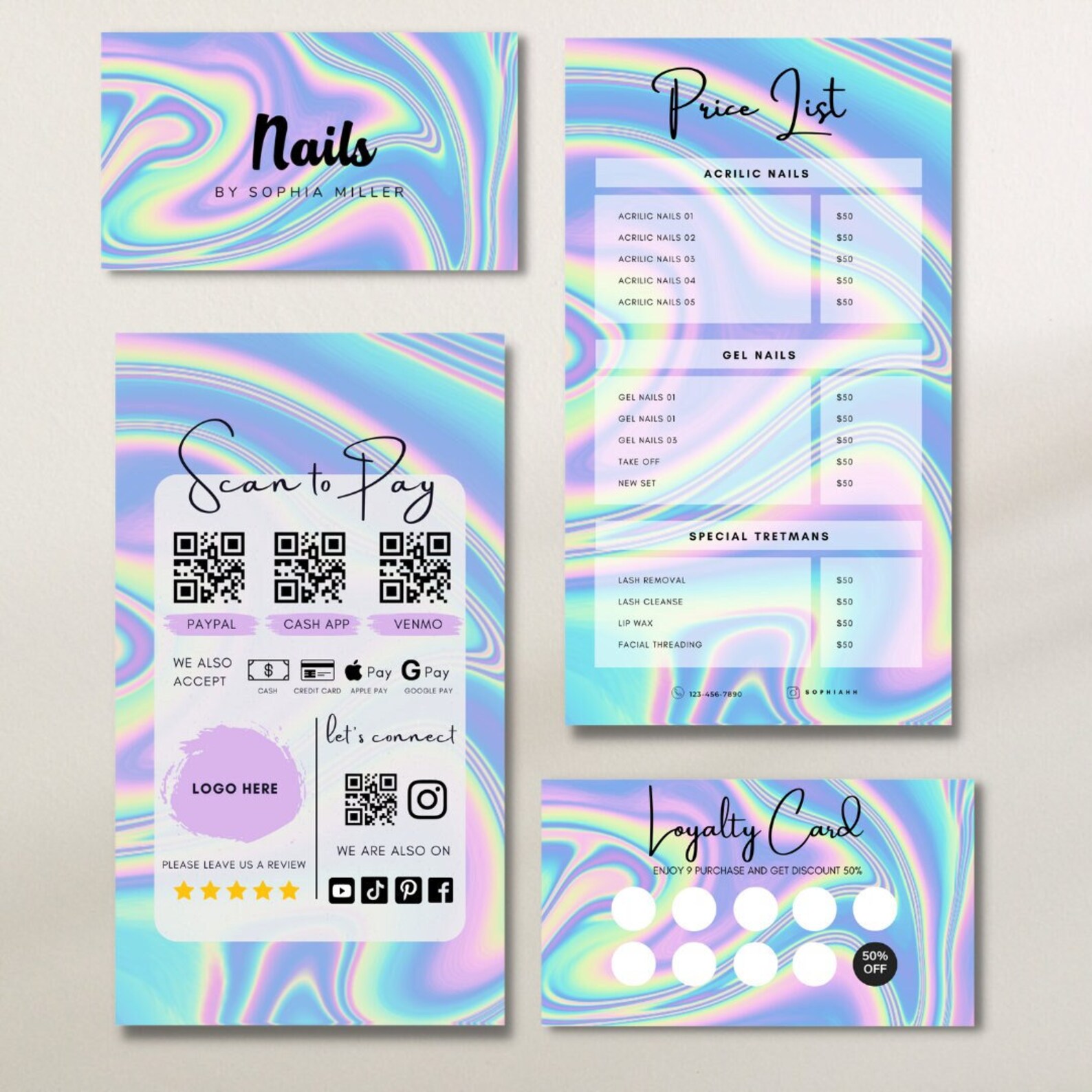 Nail Tech Business Card, Editable Nail Artist Business Bundel, Loyalty ...