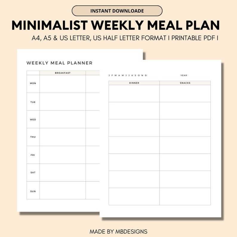 Weekly Meal Planner Printable, Food Diary, Meal Prep Planner, Food ...