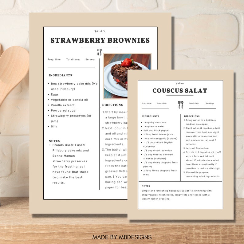 Recipe Template, Printable Recipe Book, Modern Minimal Editable Recipe ...