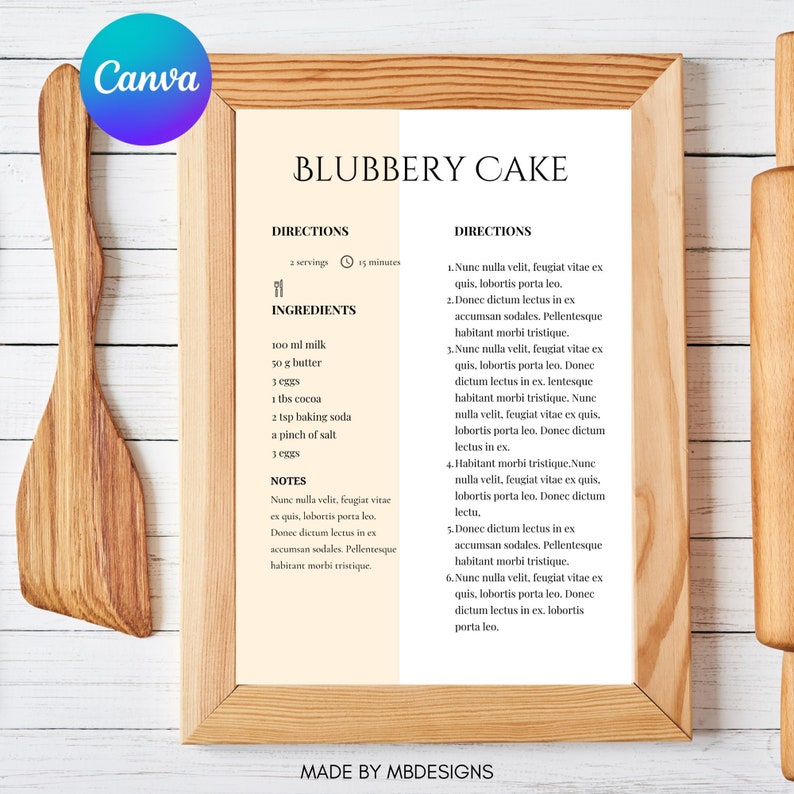 Recipe Card Template, Editable Template, Minimalistic Recipe Card ...