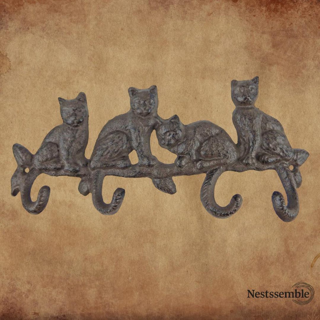Cast Iron Cat Tails Wall Hook Rack: Rustic Brown Entryway Decor - Etsy