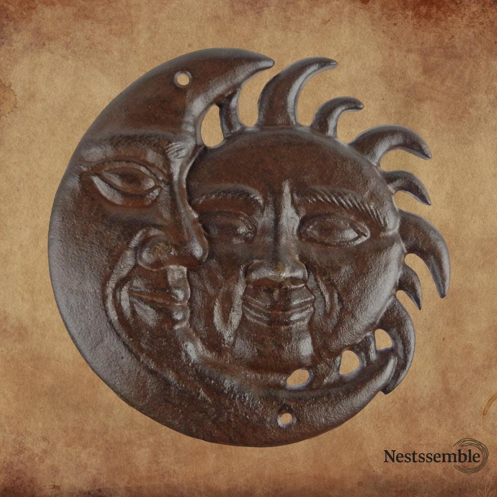 Cast Iron Sun & Moon Wall Decor Plaque - Antique Brown Patina - Etsy