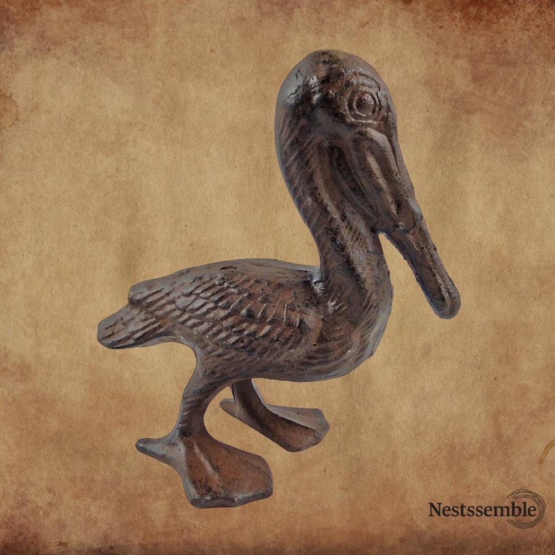 PELICAN Cast Iron FIGURINE STATUE Nautical Beach Garden Decor Rustic ...