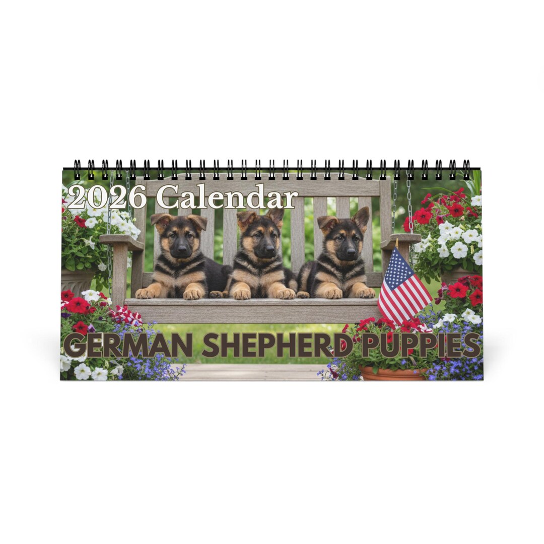 German Shepherd Puppy Love Calendar 2026 Monthly Desk Calendar Cute Dog ...