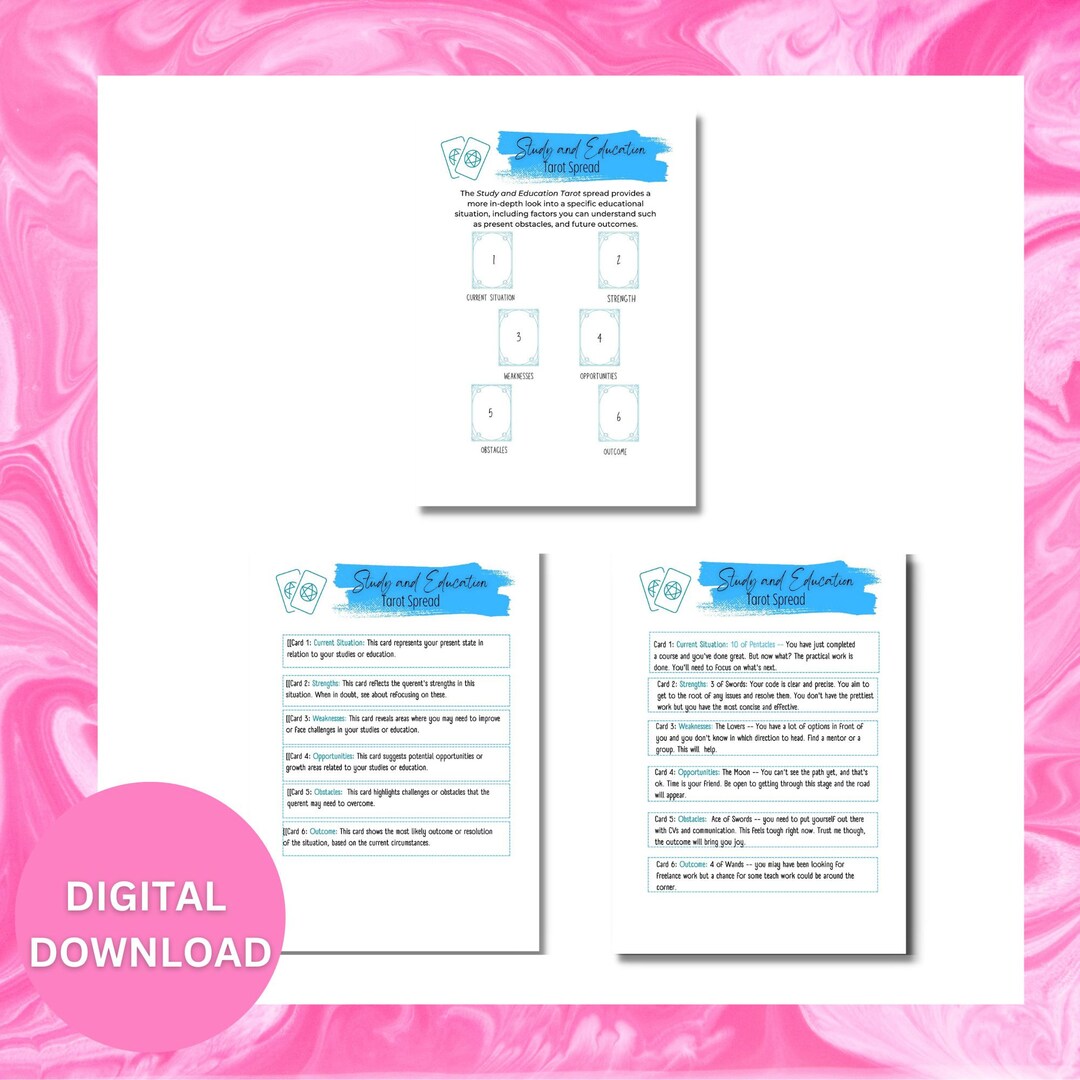 Printable Digital Education Tarot Spread: 6-card Study & Learning Guide ...