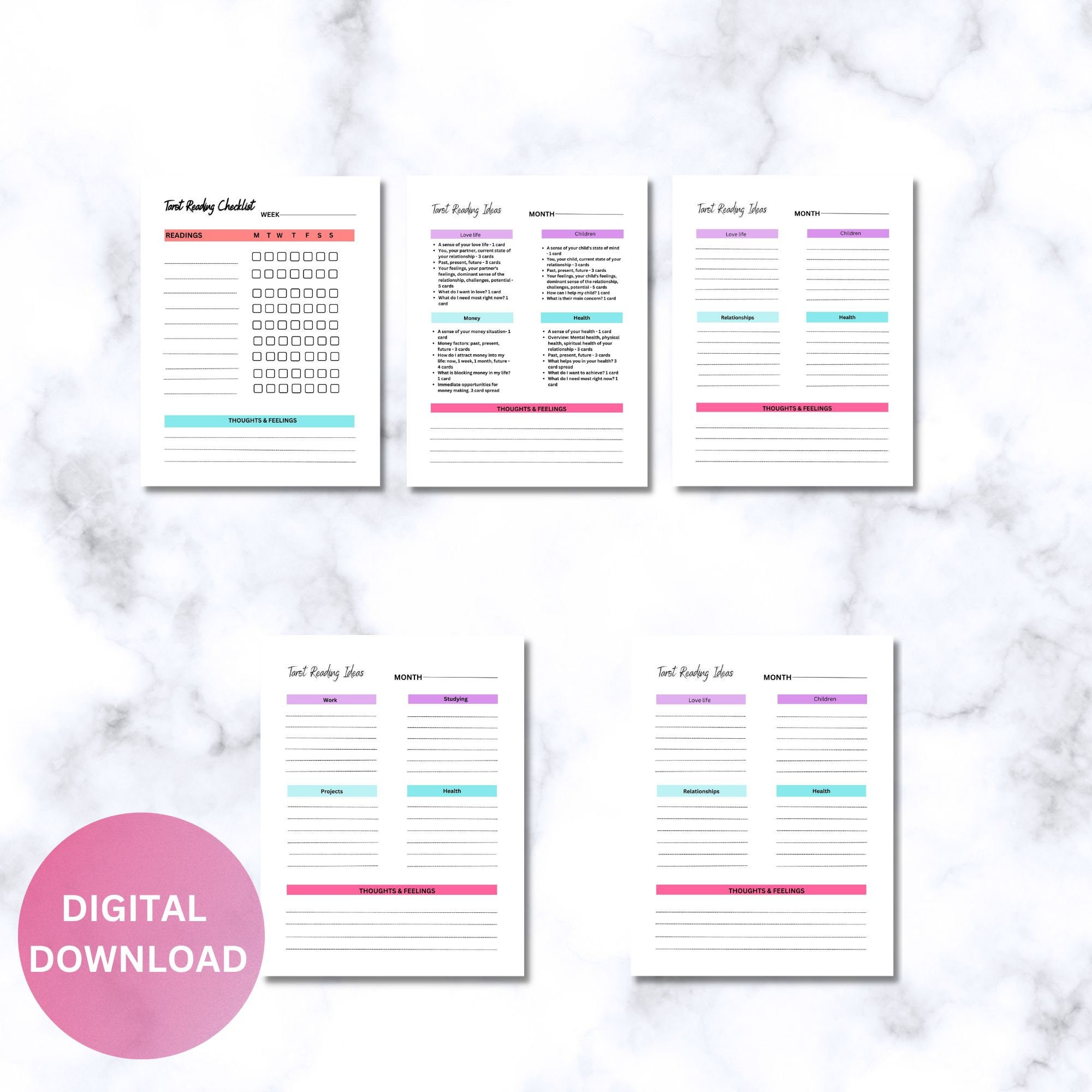 Tarot Checklist Planner Worksheets for Daily, Weekly and Monthly ...