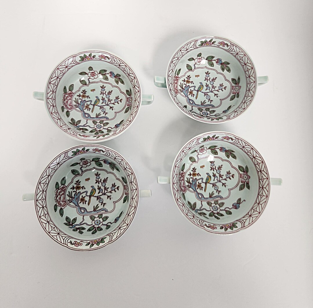 Vintage Adams Calyx Ware Set of 4 Singapore Bird 2 Handled Boullion ...