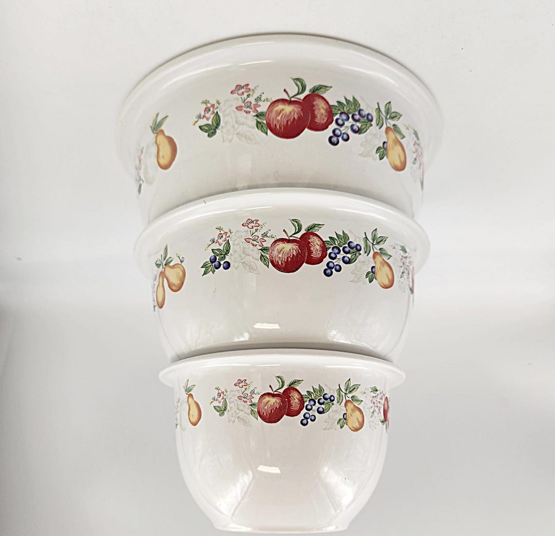 Vintage Corning Corelle Chutney Fruit Set of 3 Stoneware Mixing Bowls ...