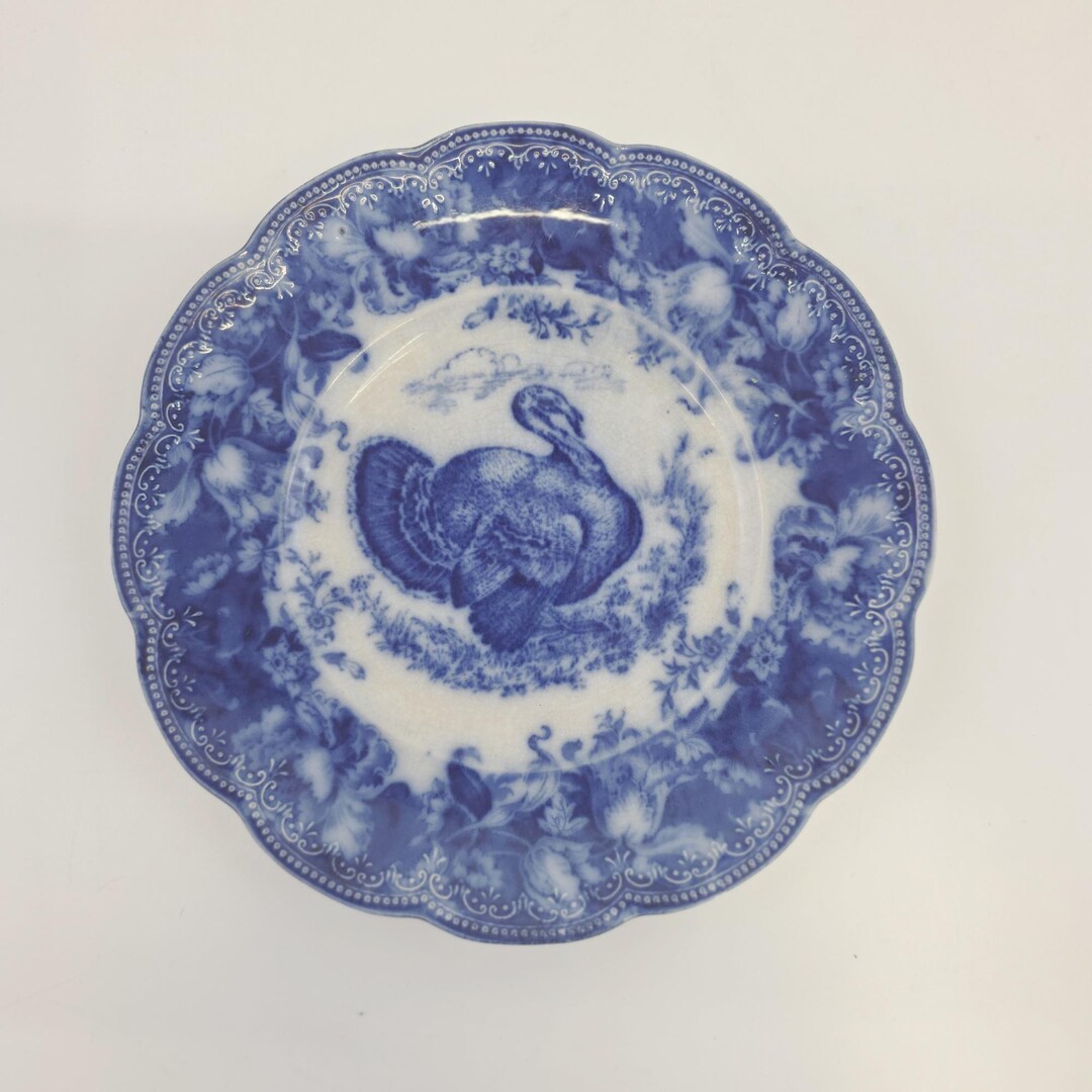 Vintage Turn or the Century Wedgewood Flow Blue Turkey Plate - Etsy