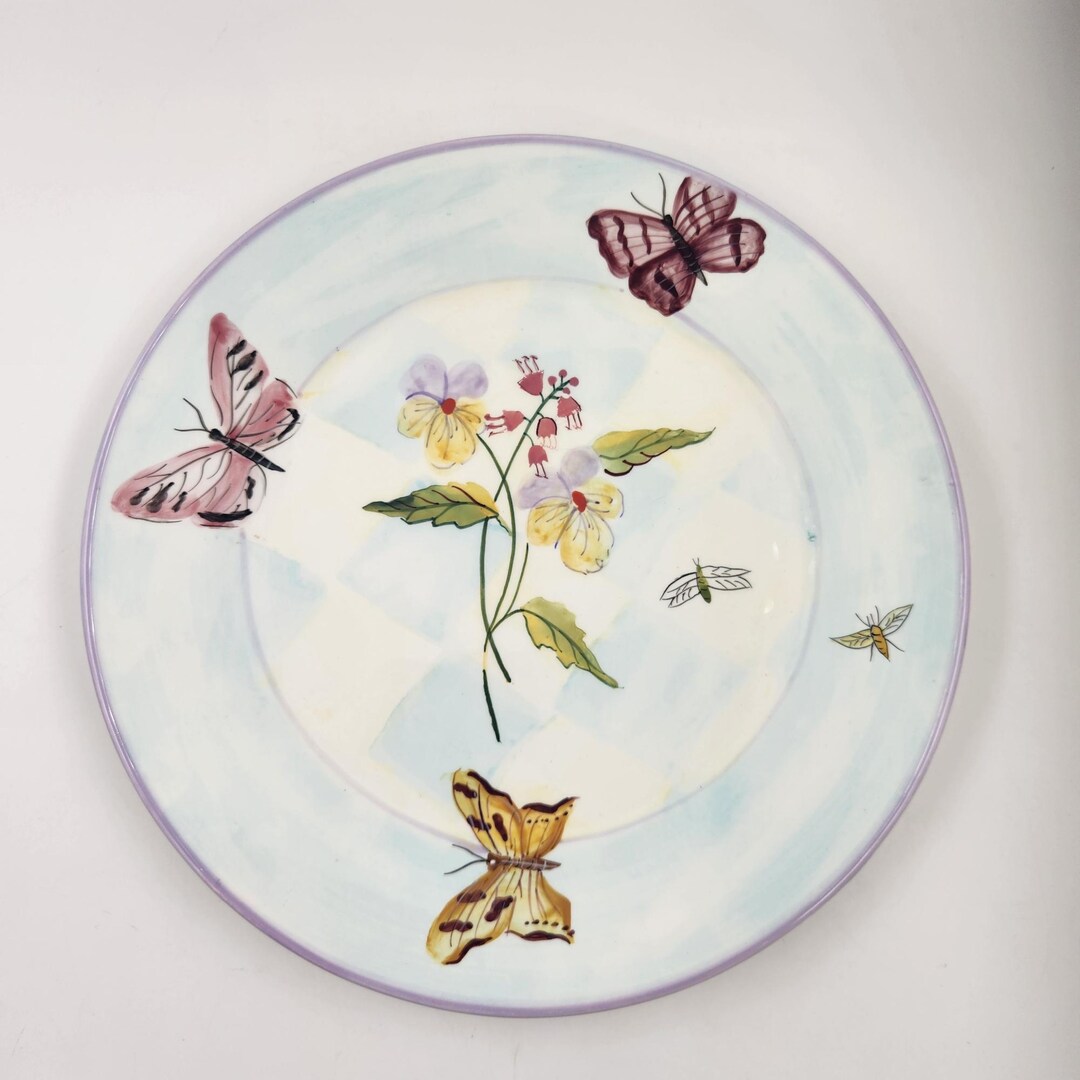 Vintage Zrike Set of 7 Hand Painted Dinner Plates - Butterflies ...