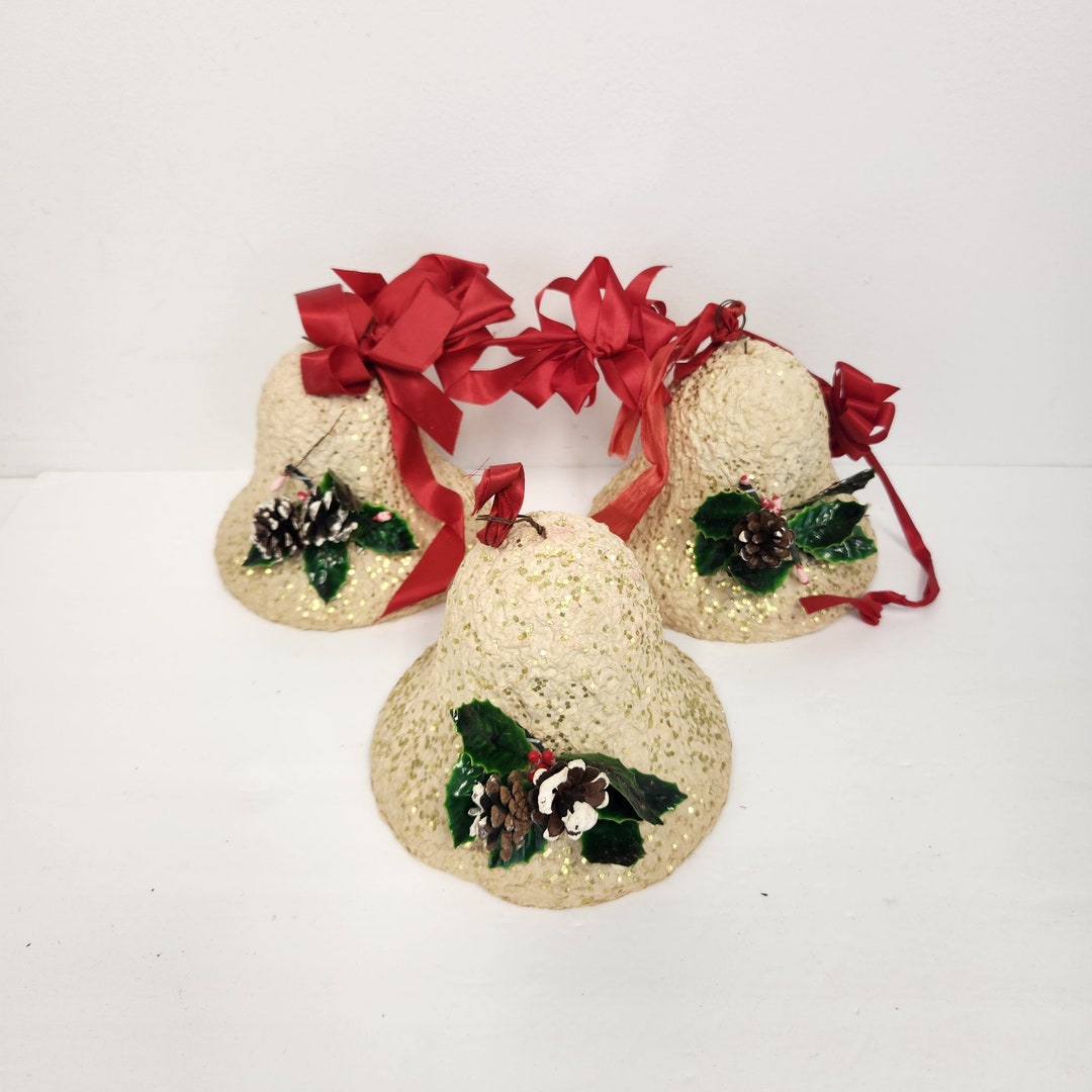 Vintage 1950's - 60's Set of 3 Christmas Paper Mache Bells -inside Door ...