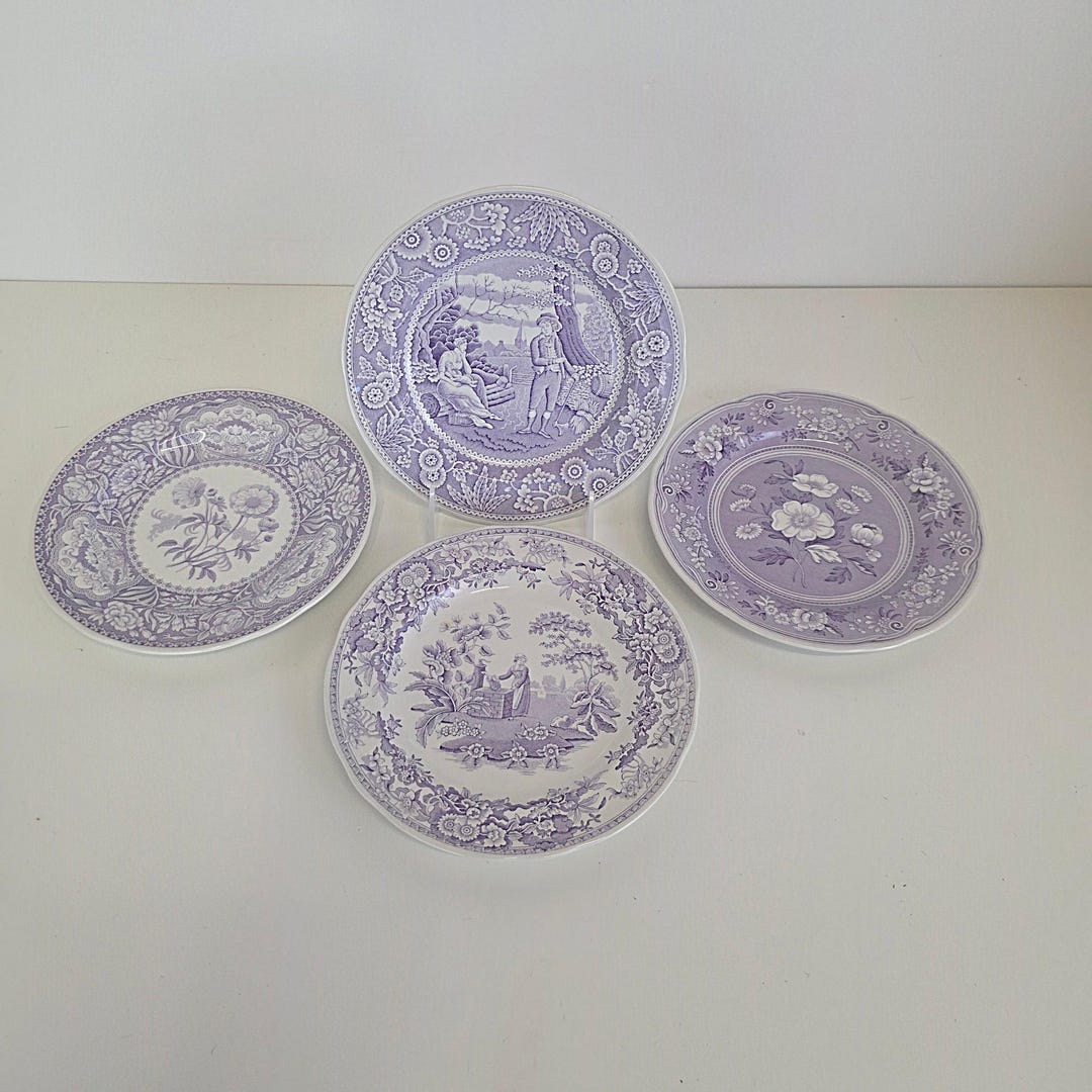 Vintage Set of 4 Spode Lavender Pearlware Transfer 7 Inch Georgian ...