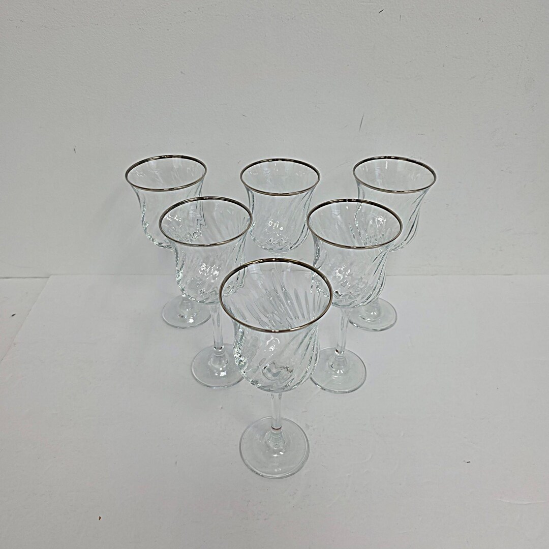 Vintage Set of 6 Swirl Pattern Wine Glasses With Silver or Platinum ...