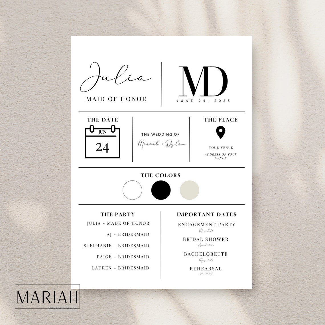 Bridesmaid Proposal Card Template - Location, Colors, Important Dates ...